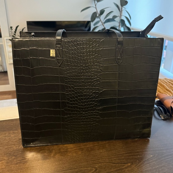 BEIS | Bags | Beis Large Work Tote In Black Croc | Poshmark